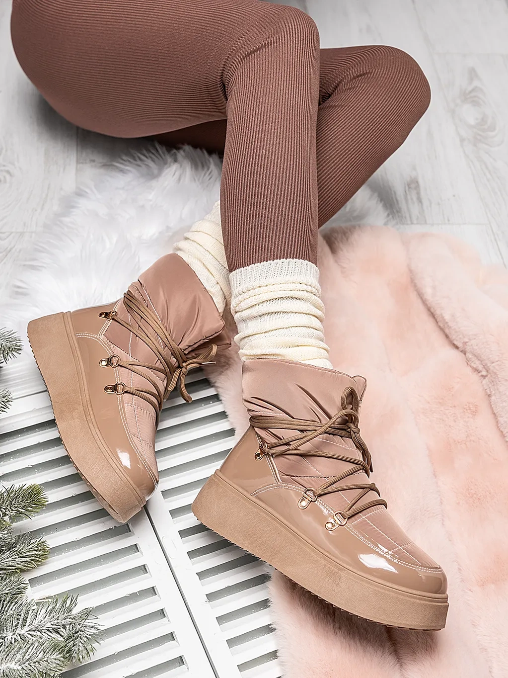 Damskie śniegowce brązowe HY855-65 - Escoli